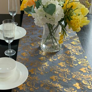 Table Runner Metallic Gold & Silver Leaf Organza Sheer Table Runner ...