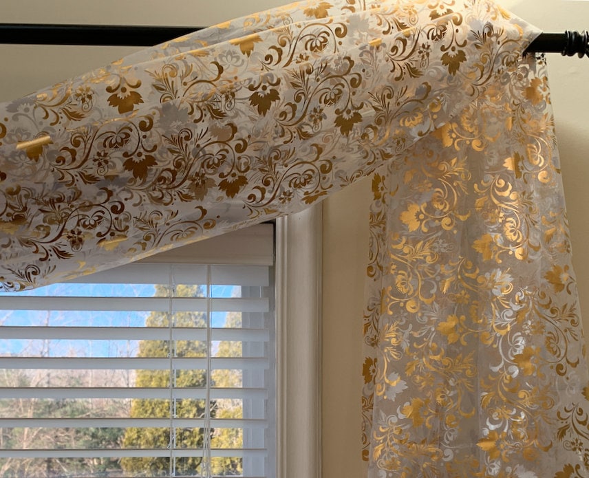 Holiday Decor Window Scarf Valance Metallic Floral Sheer Scarf Curtains holiday Decor christmas Gifts Wedding Wall Decor Photo Backdrop Etsy