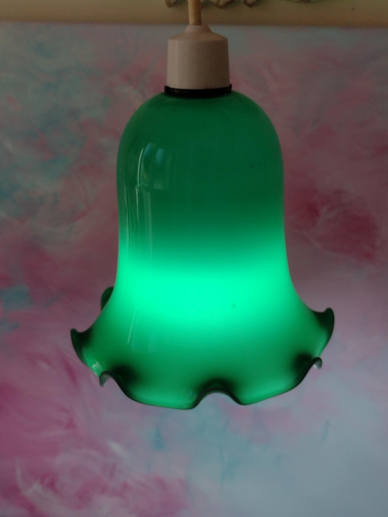 Vintage Dark Green Glass Lamp Shades: Frilly Rim, Mid-century Style - Etsy