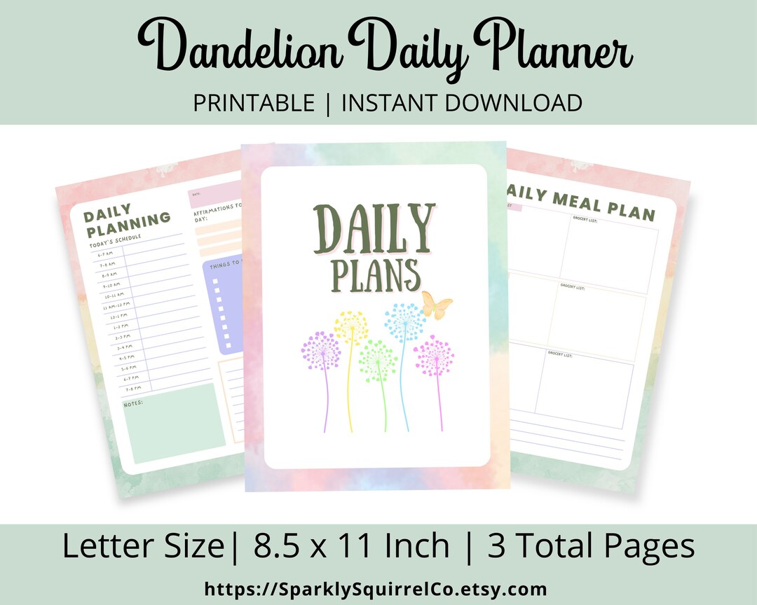 Dandelion Daily Planner, Undated, Weekly Overview, Hourly Schedule ...
