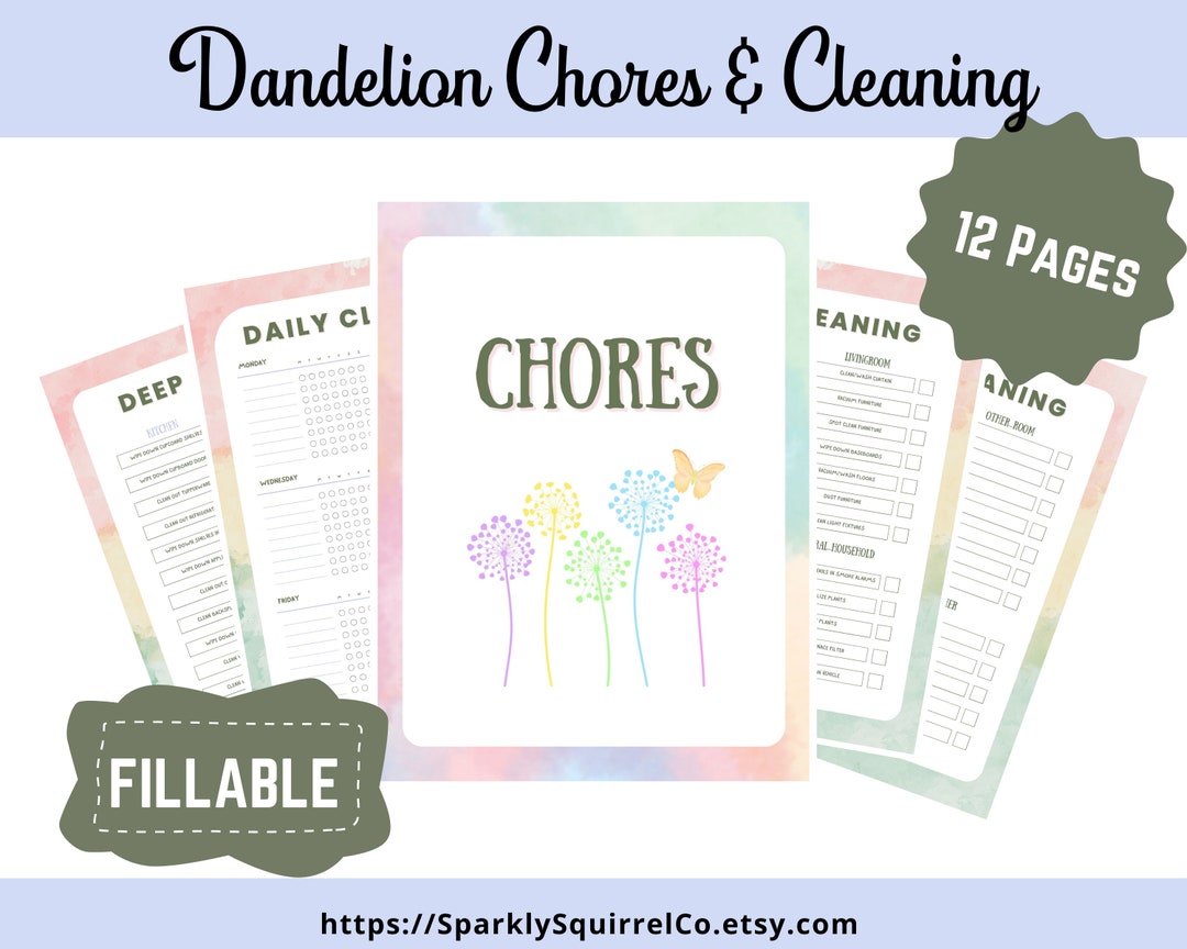 Dandelion Chore Tracker, Fillable, Planner Insert, Letter Size - Etsy