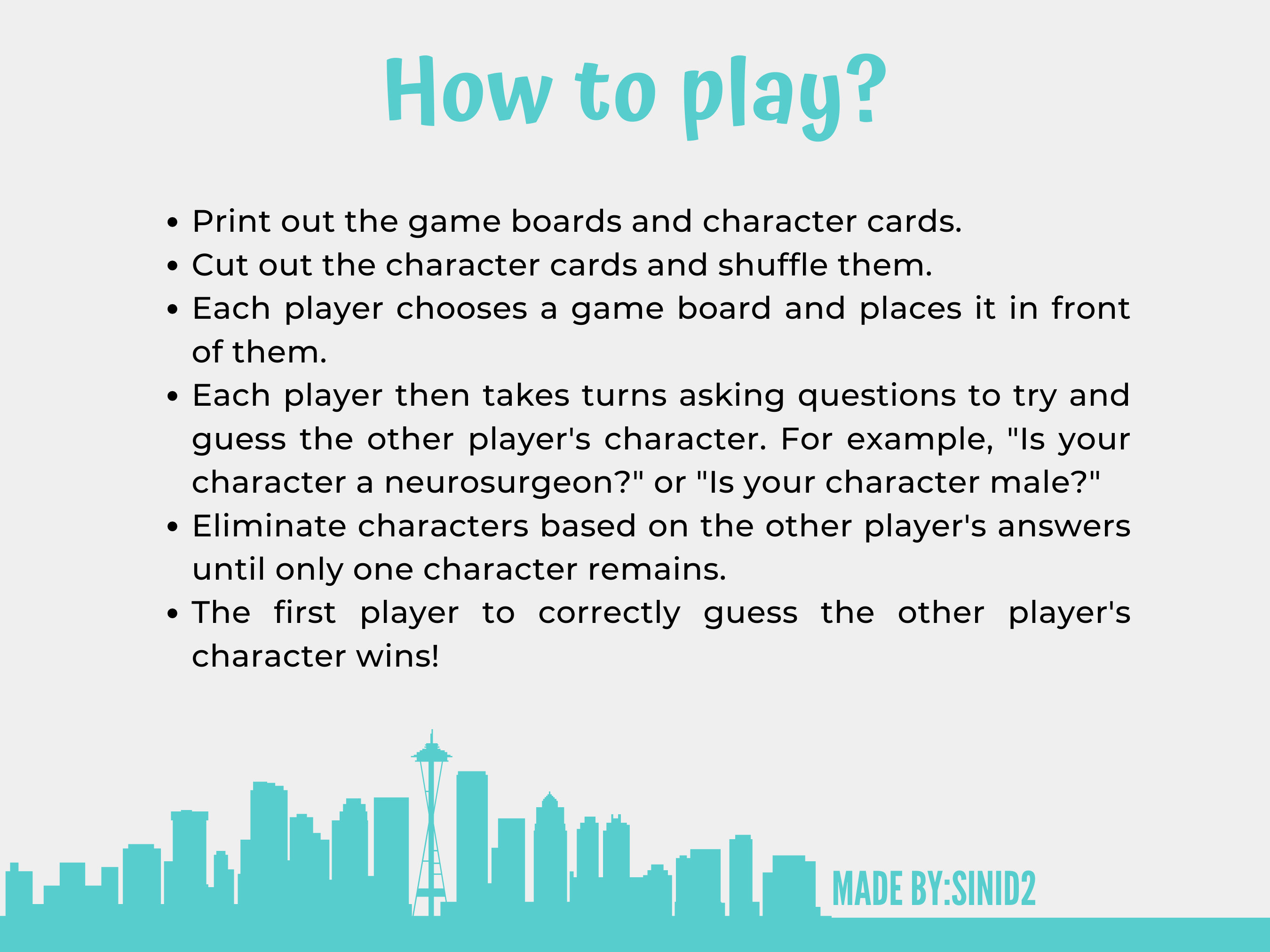 Greys Anatomy Guess Who Game Printable Instant Download Pdf File No Physical Game Included