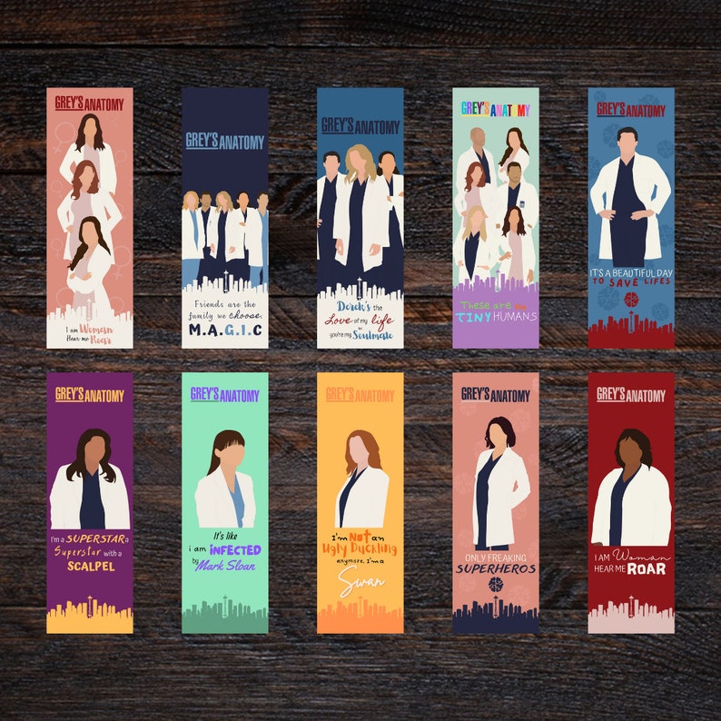 Greys Anatomy Bookmark Set Minimalist Line Art Pop Poster - Etsy