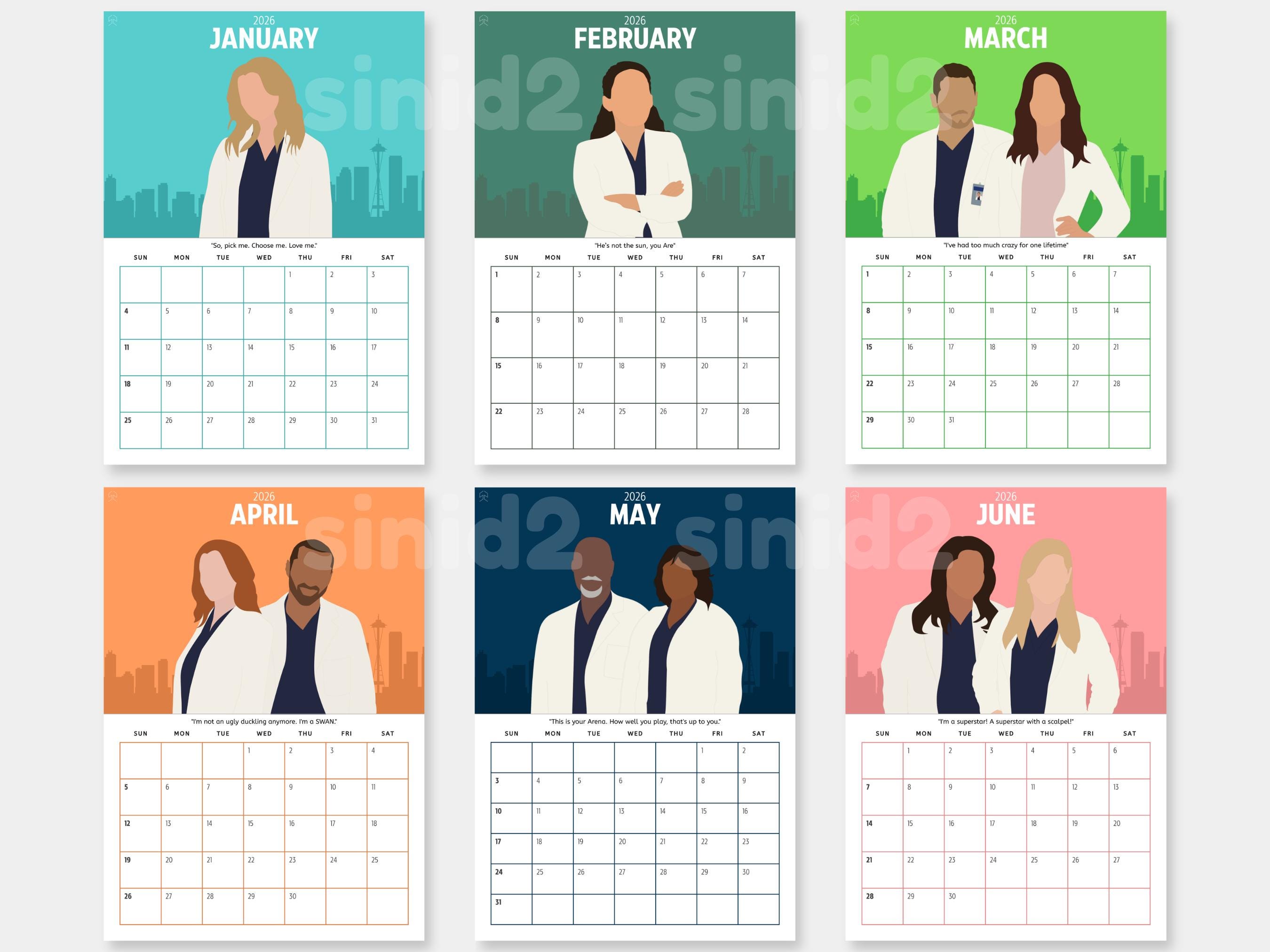 Grey's Anatomy 2026 Monthly Calendar Planner Journal Minimalist ...