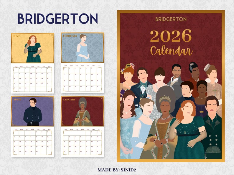 Bridgerton & Queen Charlotte 2026 Monthly Calendar Planner Journal ...