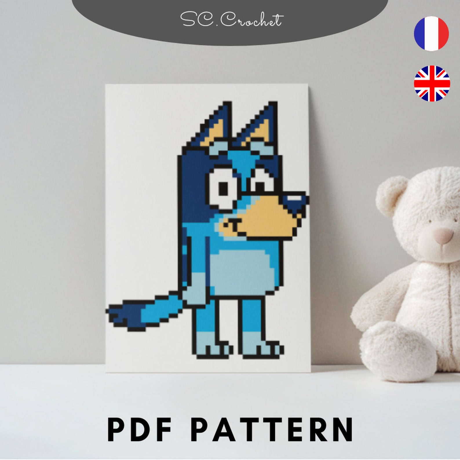 PDF Pattern Crochet / Knit / Bluey / Pixel Art / FR /ENG - Etsy UK
