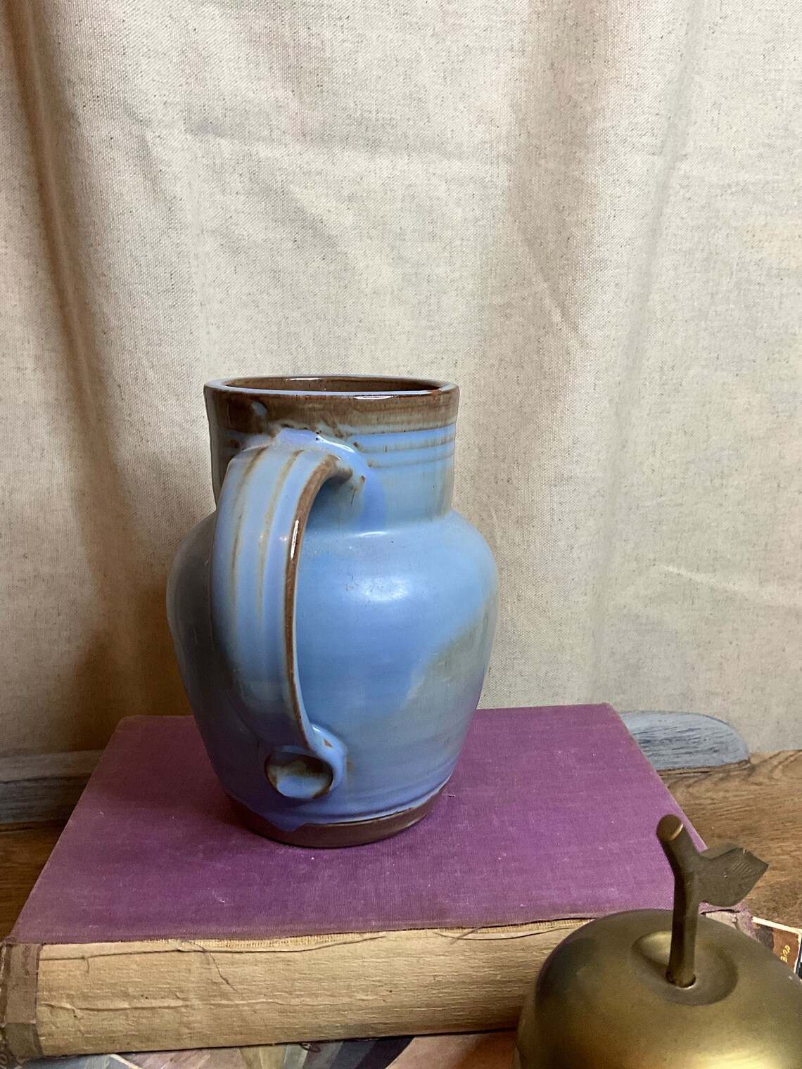 Vintage JK Hand Painted Ceramic Jug Water Pitcher Blue Glaze Vase ...