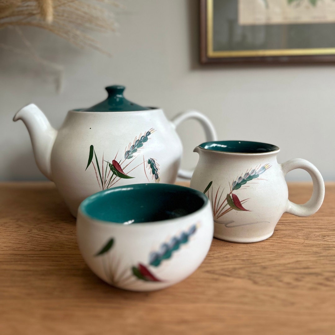 Denby Greenwheat Tea Set Teapot Milk Jug and Sugar Bowl Green ...
