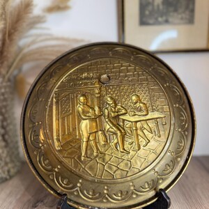 Vintage Gold Tone Metal Plate | Medieval Pub Scene Decor - Etsy