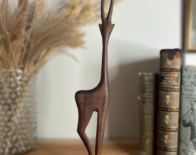 Teak Wooden Stag Gazelle | African Animal Figurine Home Decor | Vintage ...