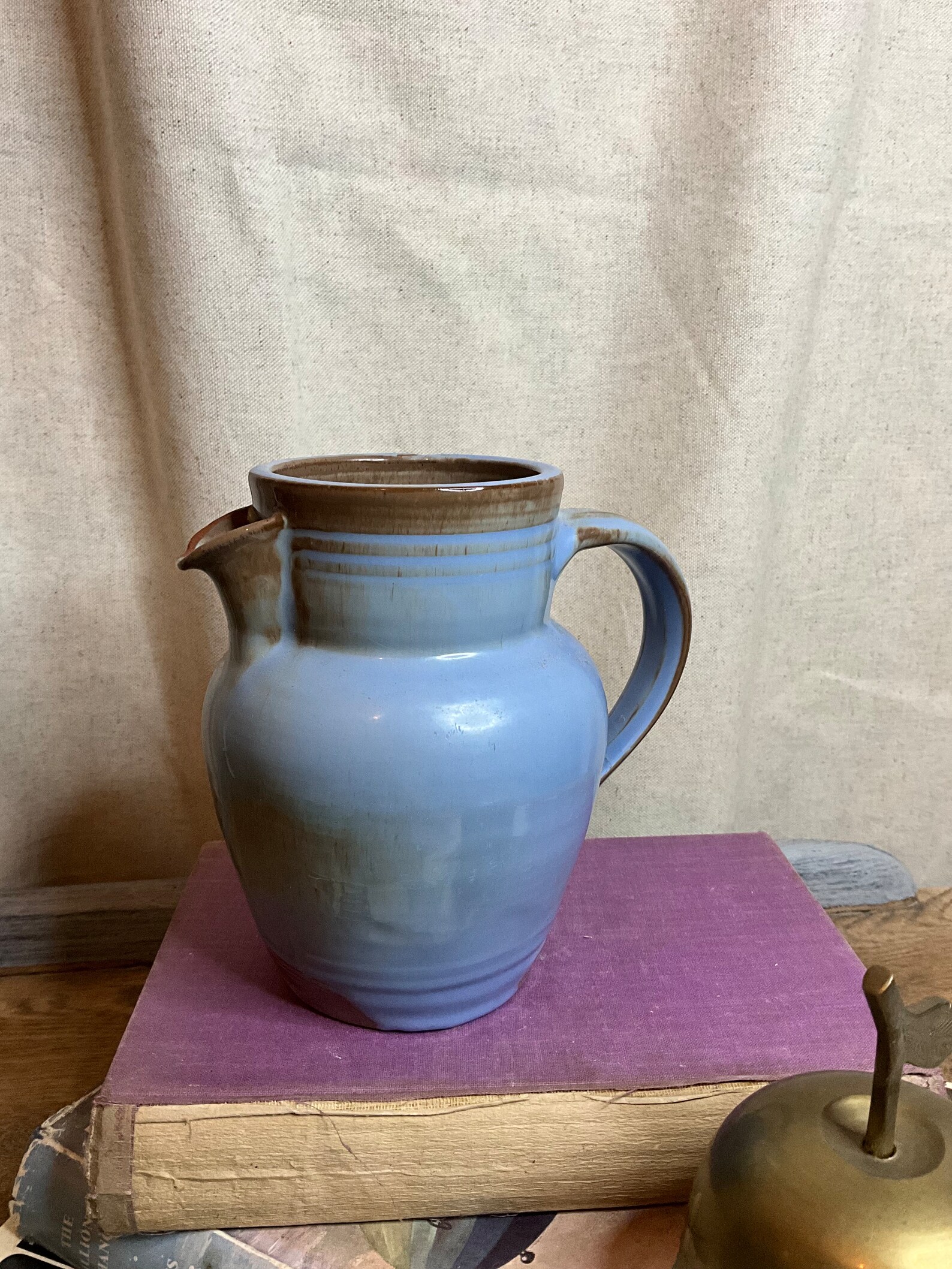 Vintage JK Hand Painted Ceramic Jug Water Pitcher Blue Glaze Vase ...