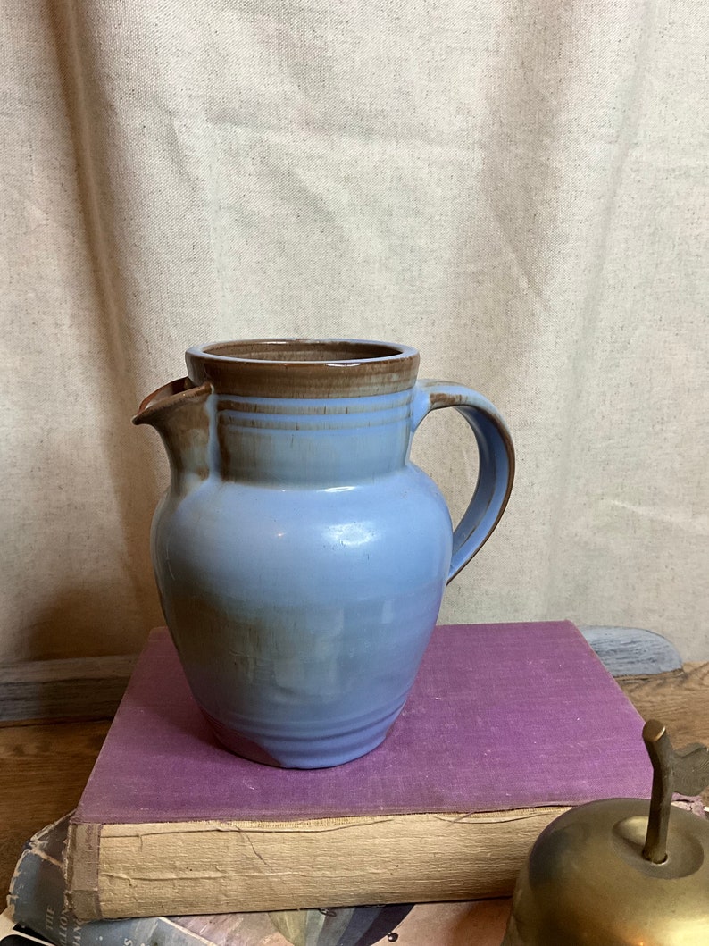 Vintage JK Hand Painted Ceramic Jug Water Pitcher Blue Glaze Vase ...