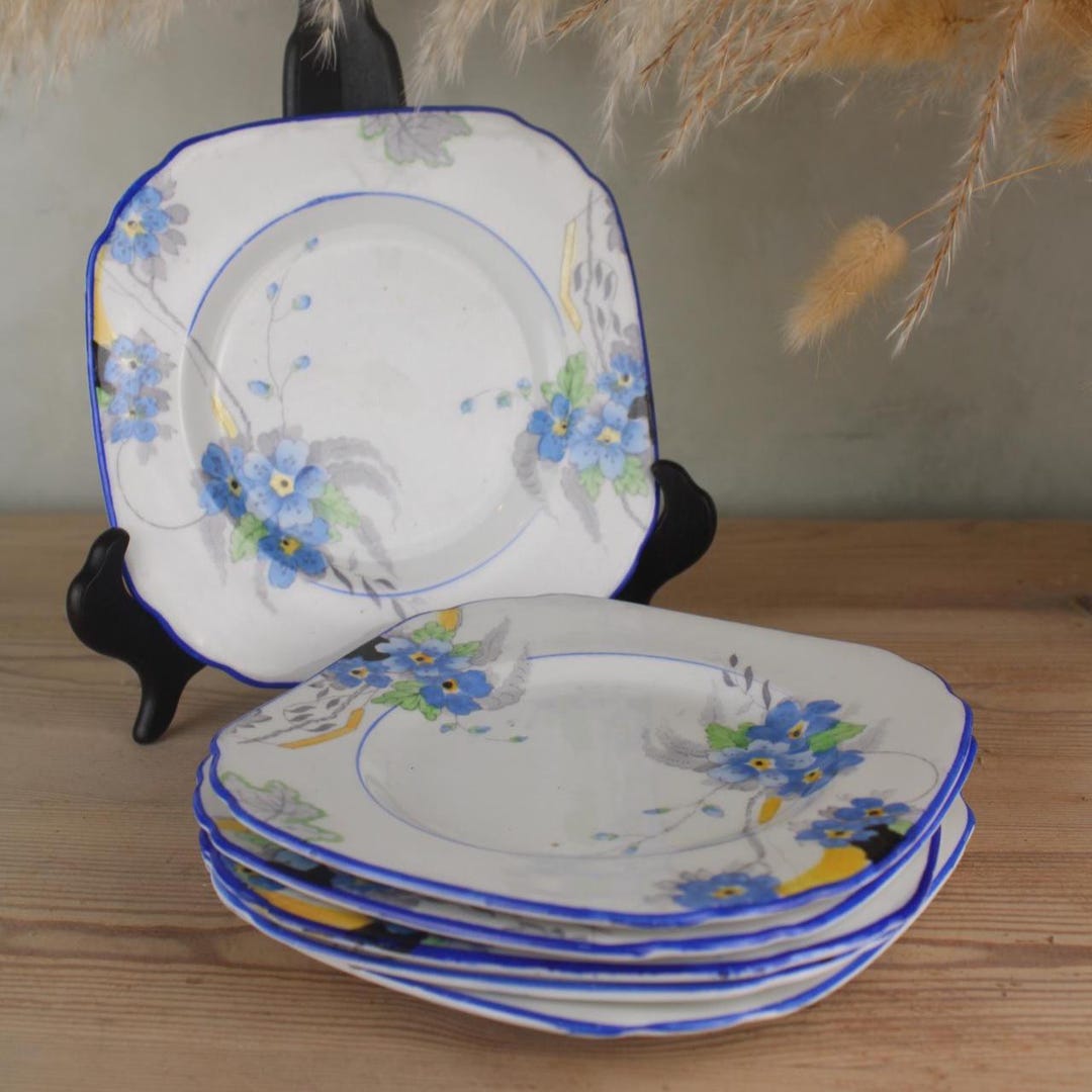 Sutherland China Set of 6 Side Plates | Blue Floral Vintage Tableware ...