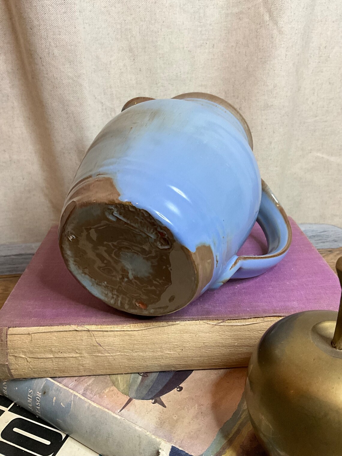Vintage JK Hand Painted Ceramic Jug Water Pitcher Blue Glaze Vase ...