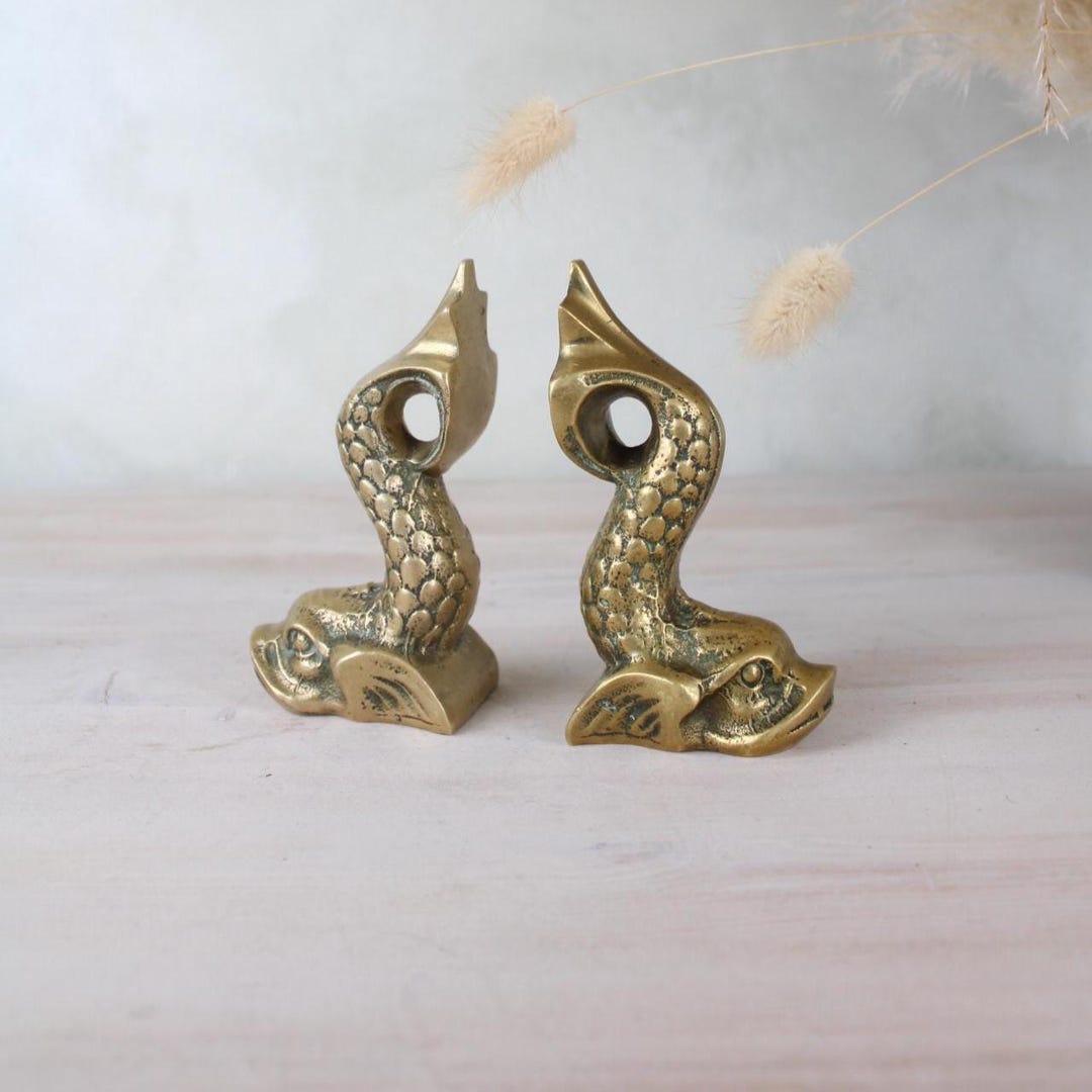 Pair of Koi Carp Brass Bookends | Fish Water Animal Brass Figurines ...