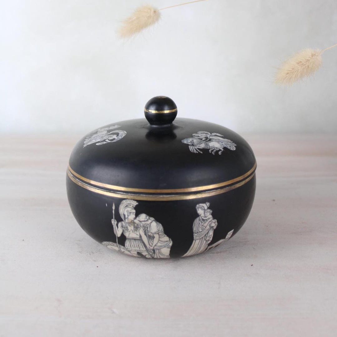 Hand-painted Ancient Greek Pot | Black & Gold Trinket Dish - Etsy