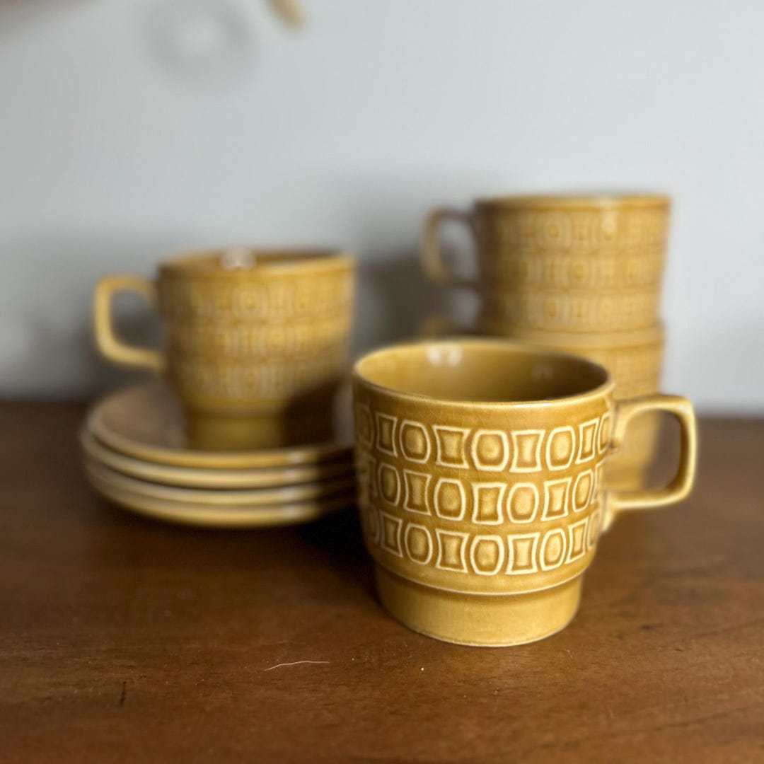 Set of 4 Tams Retro Cups and Saucers in Mustard Classic Retro Vintage ...