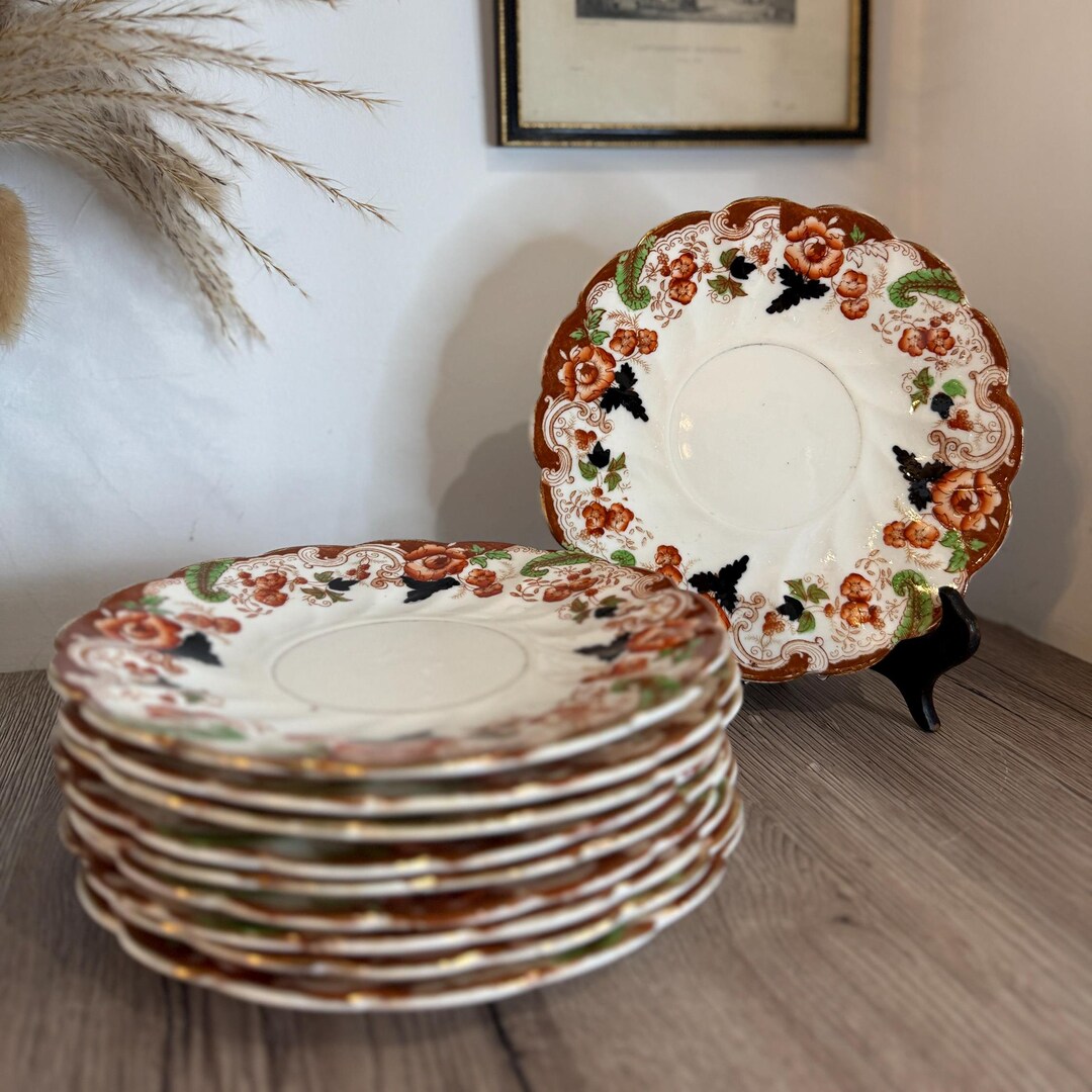 Vintage Red Floral Bone China Side Plates | Set of 10 - Etsy