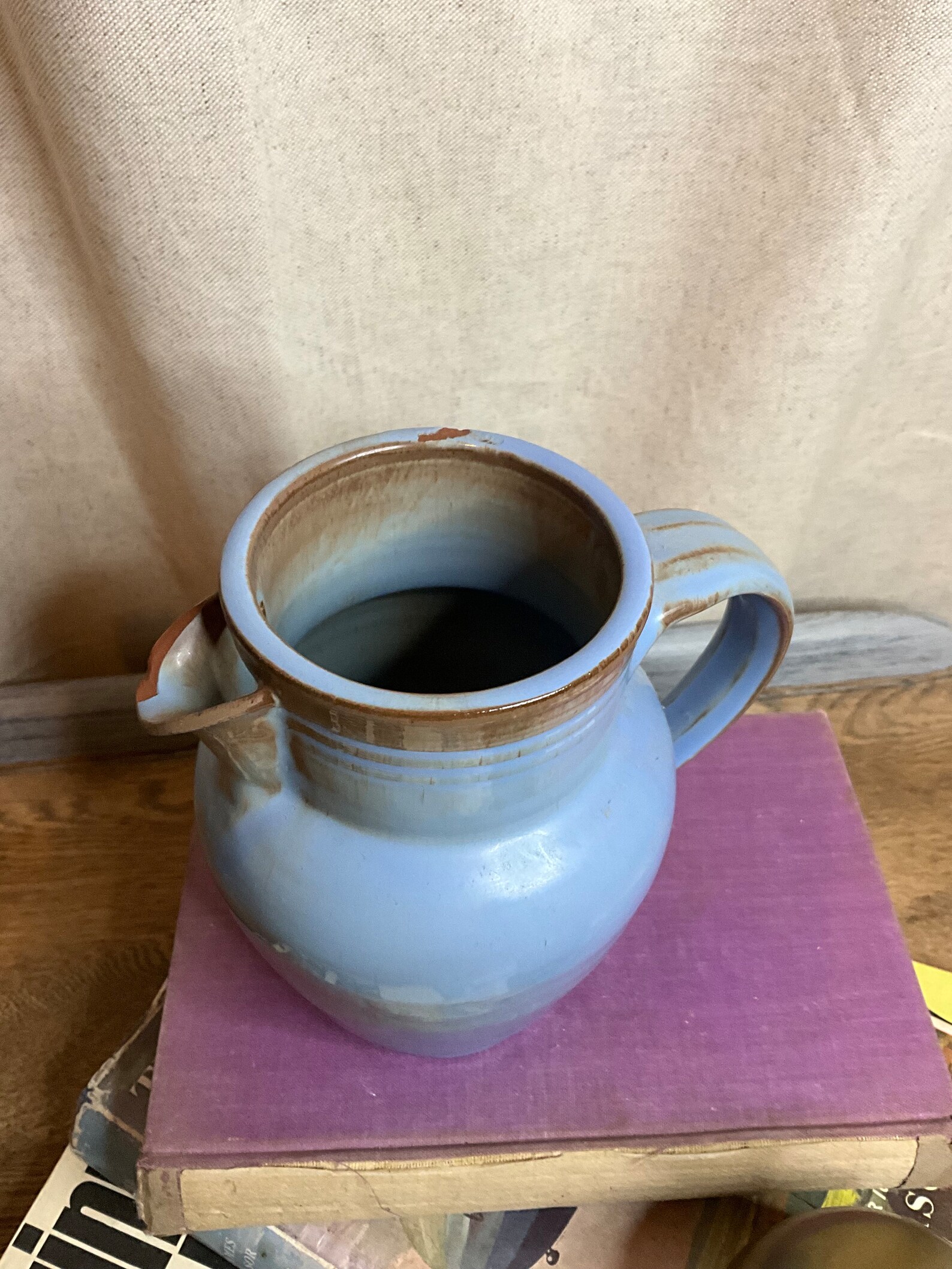 Vintage JK Hand Painted Ceramic Jug Water Pitcher Blue Glaze Vase ...
