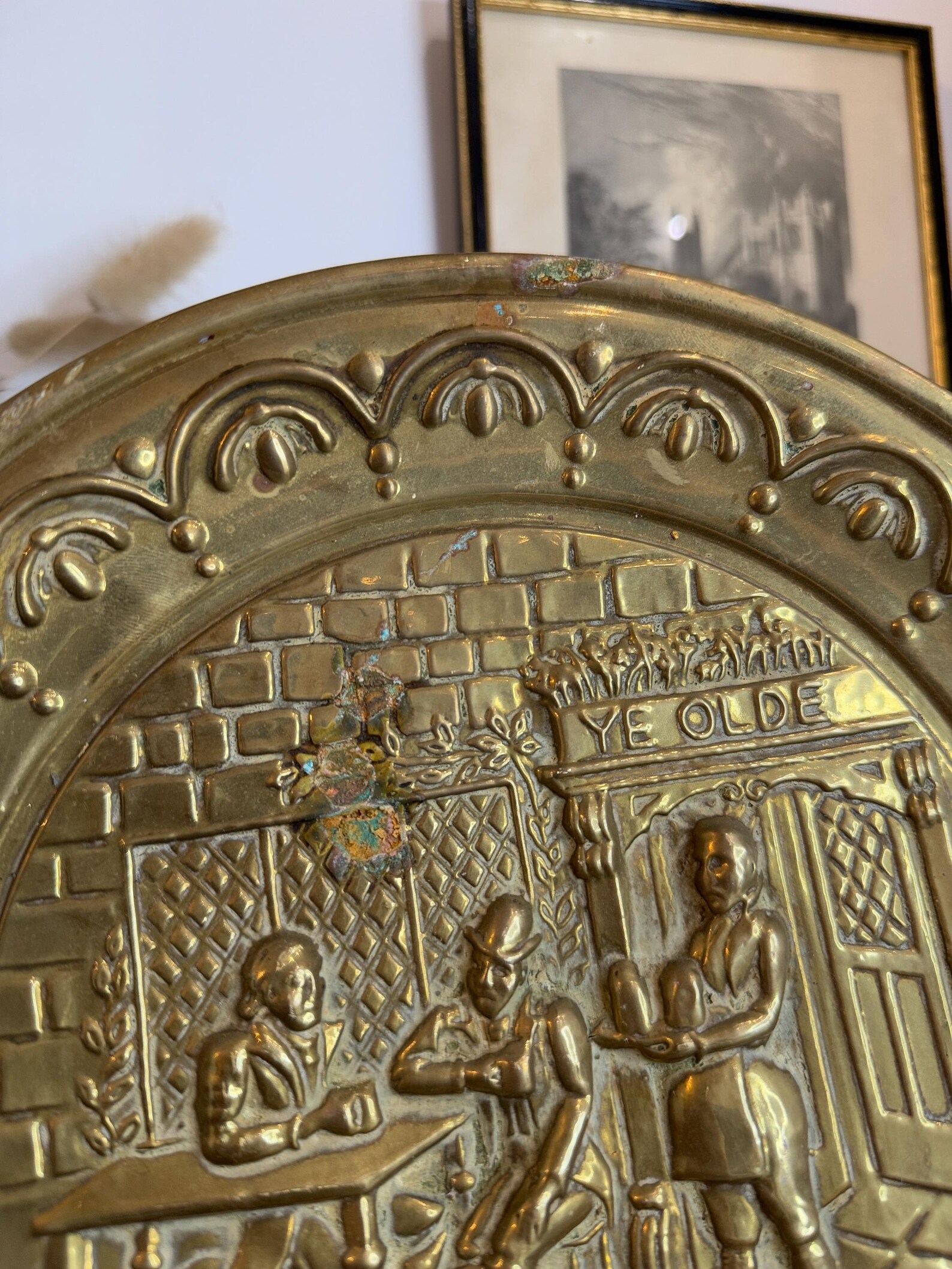 Vintage Gold Tone Metal Plate | Medieval Pub Scene Decor - Etsy