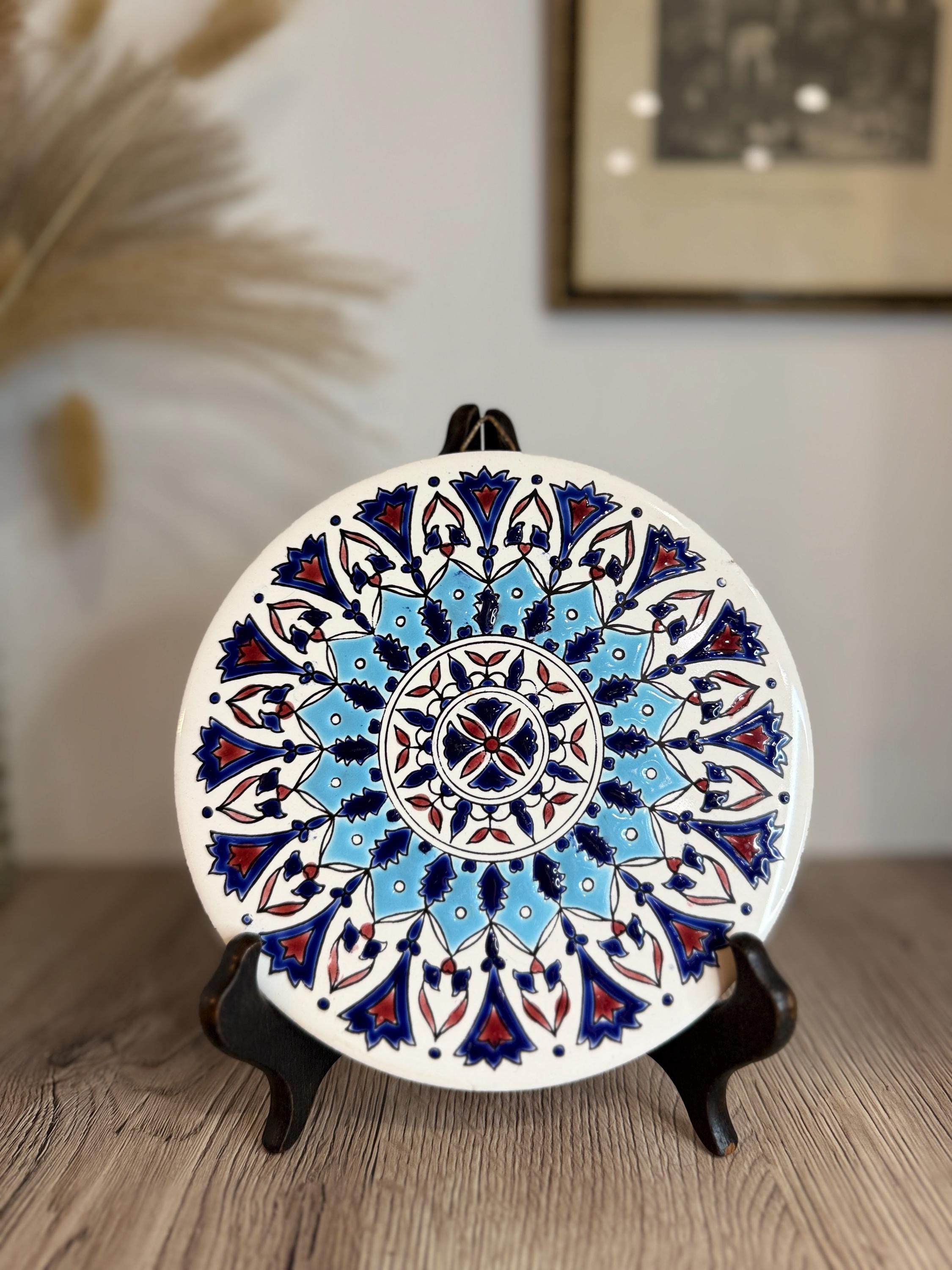 Small Blue Greek Hanging Tile | Round Circle Centrepiece Tile ...