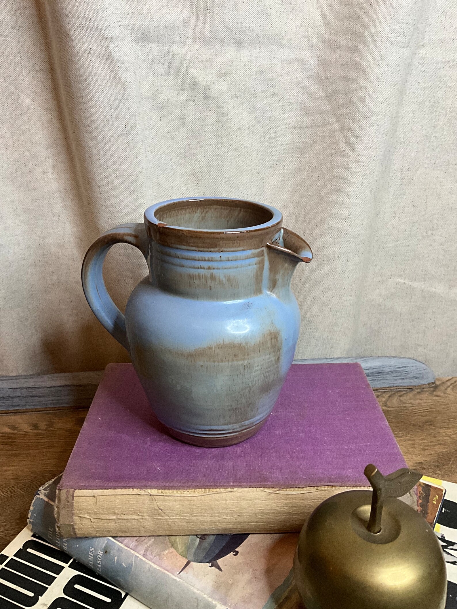 Vintage JK Hand Painted Ceramic Jug Water Pitcher Blue Glaze Vase ...