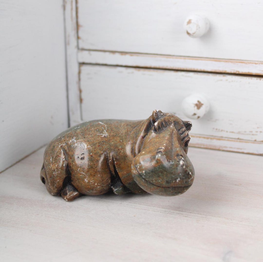 Carved Verdite Lying Hippo Figurine | Crystal Style Stone Carved Animal ...
