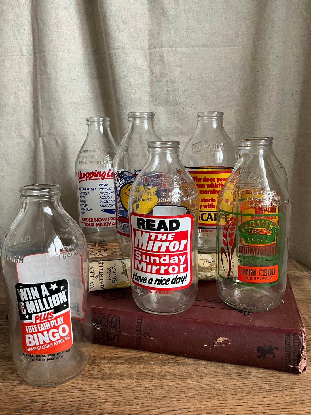 Mid Century Glass Milk Bottles | Funky Pop Art Logo | Glass Bottles ...