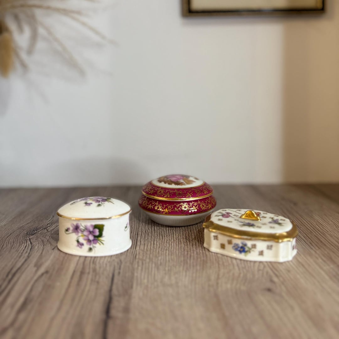 Set of 3 Vintage Trinket Boxes | Ring Dish Small Trinket Pots | Ceramic ...