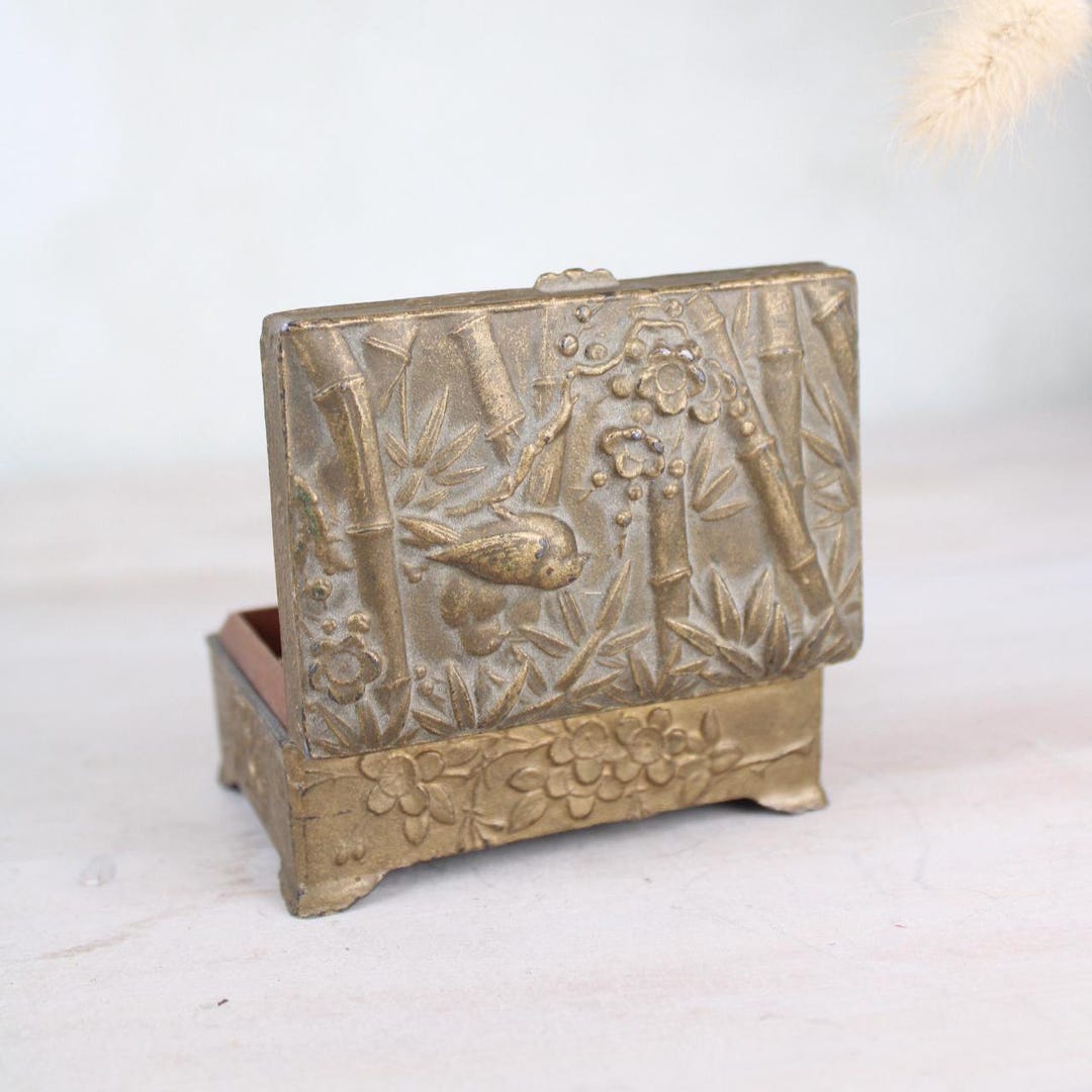 Vintage Metal Bamboo Bird Jewelry Box | Trinket Storage - Etsy