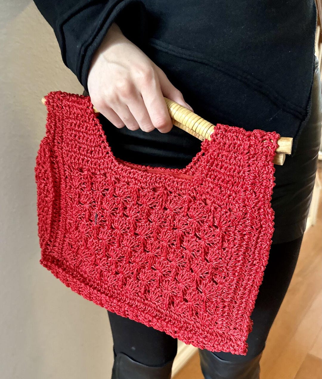 Vintage 60s/70s Red Raffia Straw Handbag Bamboo Handle Beach Purse - Etsy