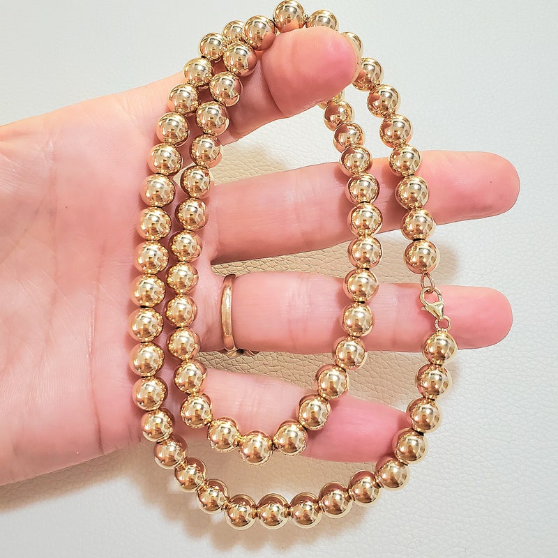 14k Gold Bead Necklace - Etsy