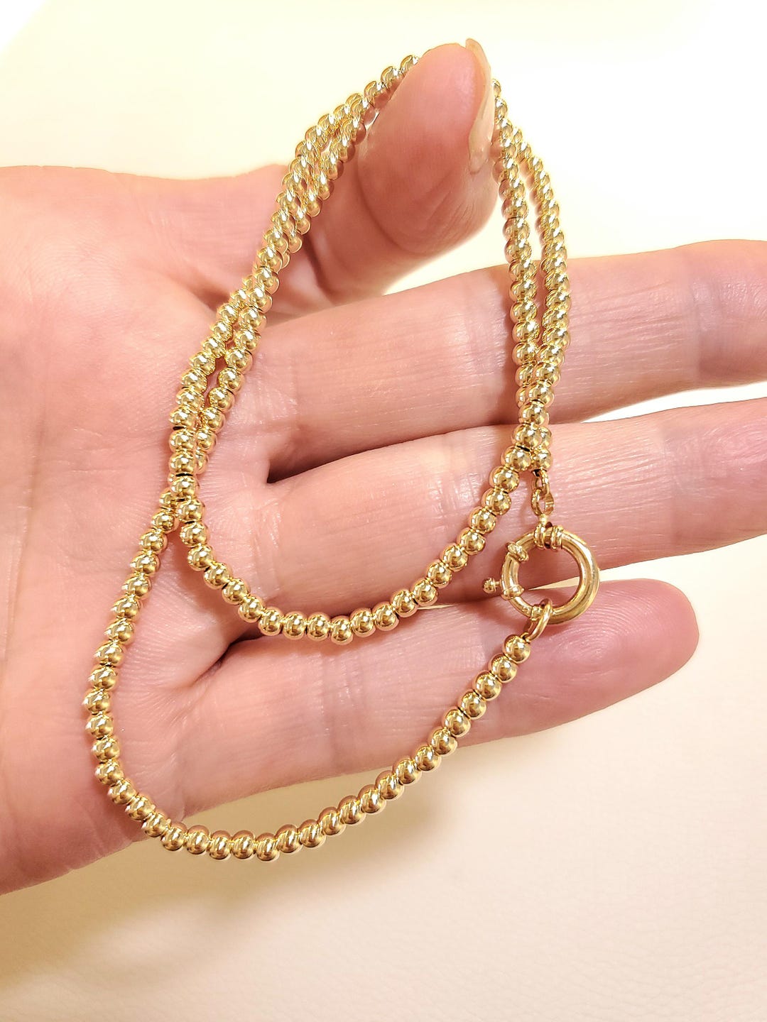 14k Solid Yellow Gold 3mm Bead 10mm Bolt Clasp Necklace - Etsy