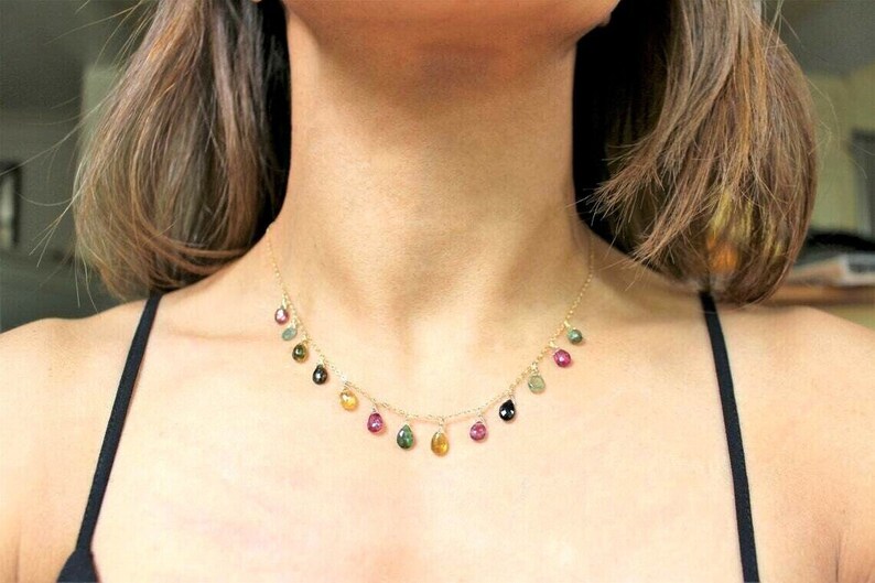 14k Solid Gold YWR Multi Pink Blue Green Tourmaline Briolette - Etsy