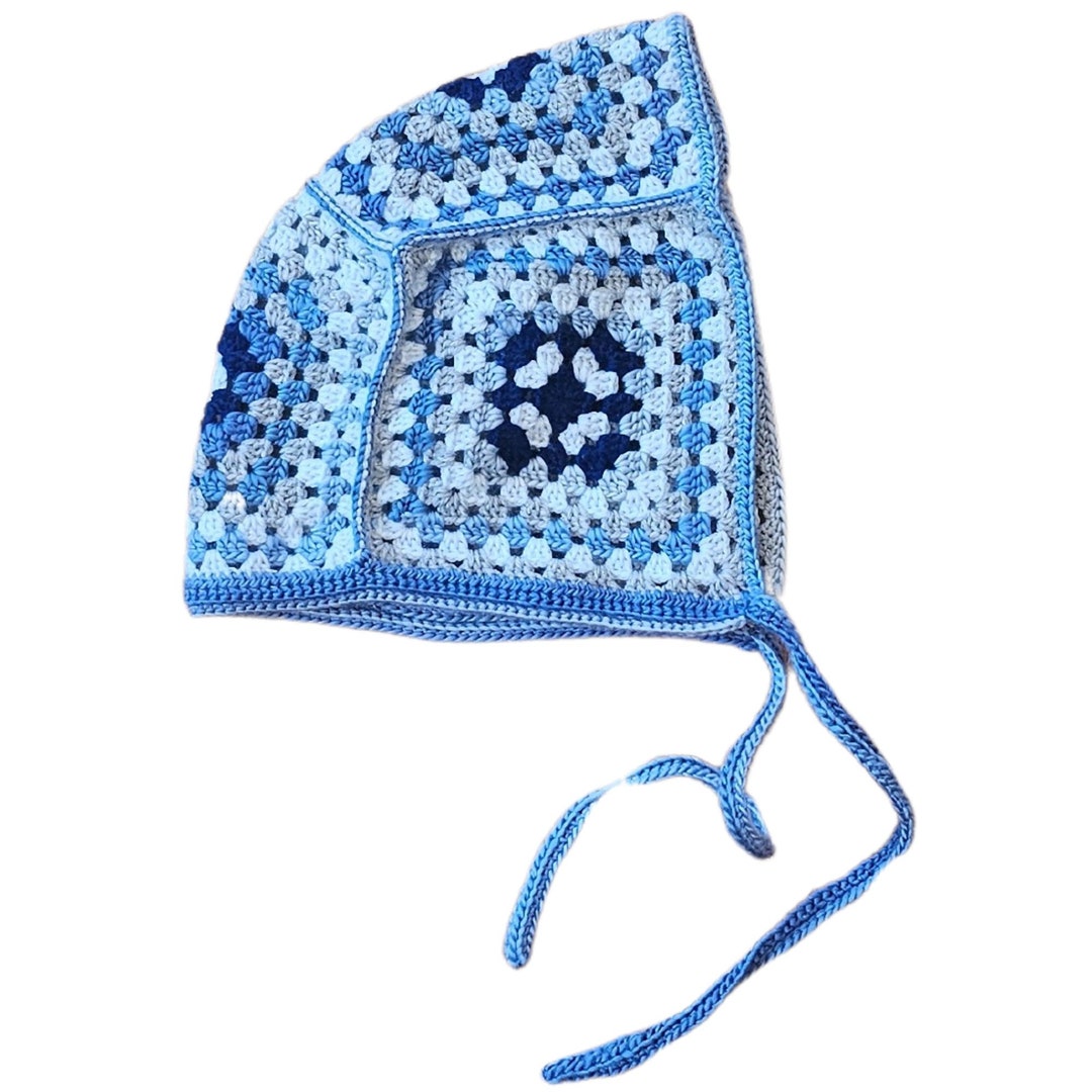 Baby Blue Bonnet Crochet Knit Balaclava With Straps - Etsy