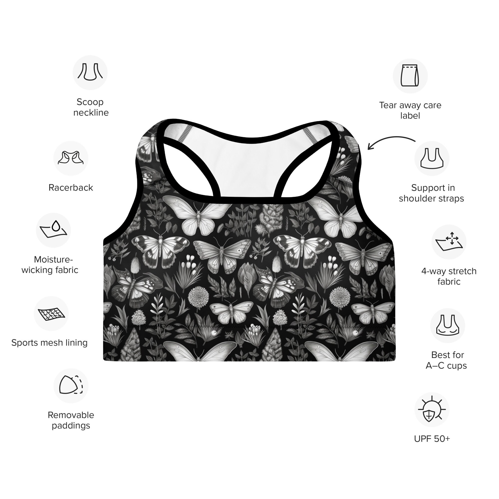 Dark Academia Moth and Witch's Herbs Padded Sports Bra - Etsy