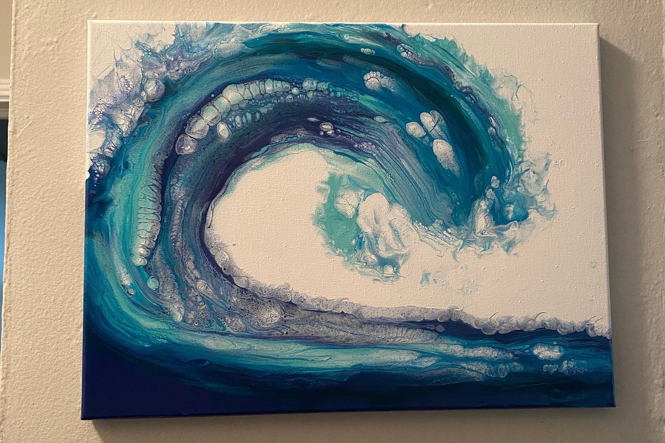 Blue Acrylic Pour Ocean Wave Wall Art on Canvas Fluid Abstract Art ...
