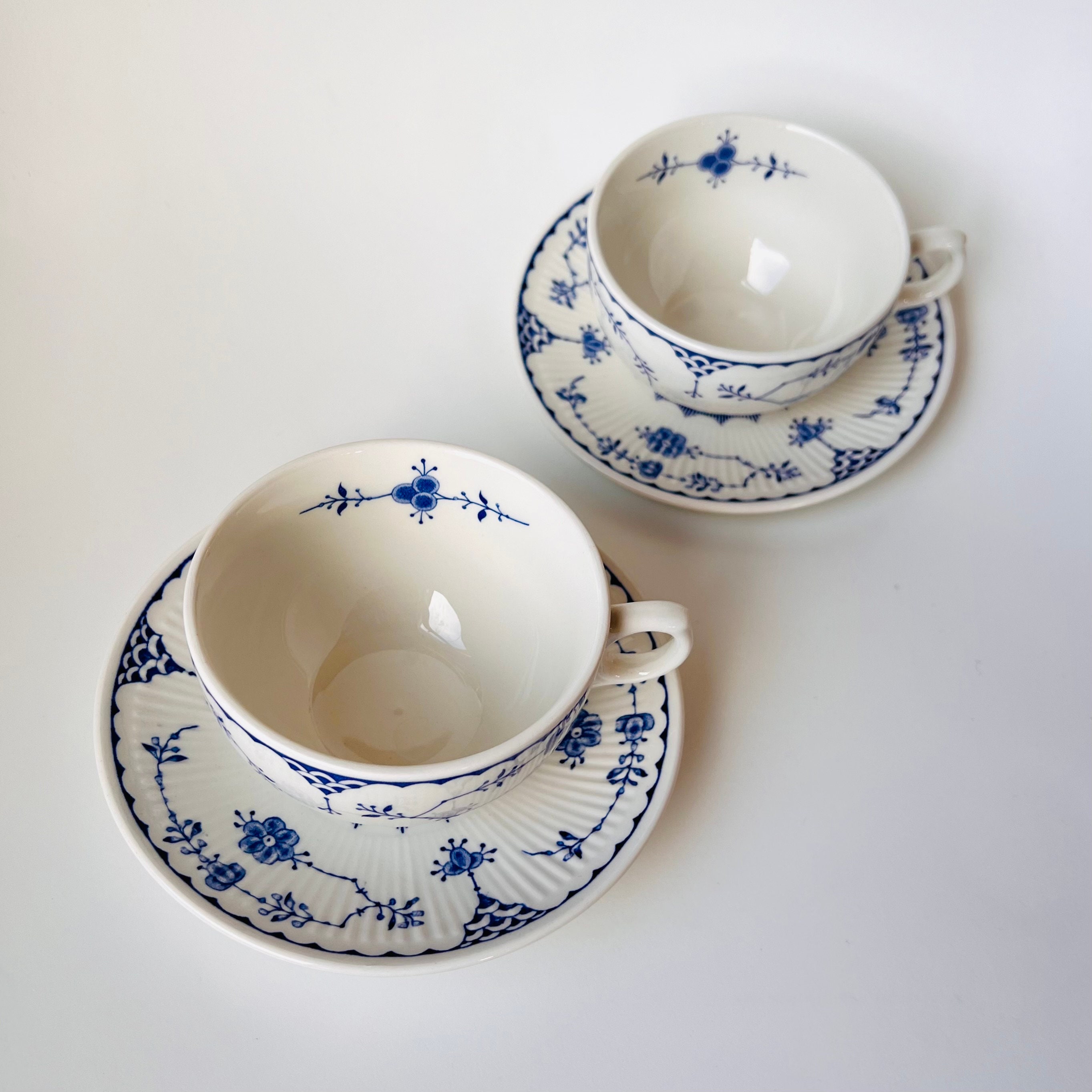 Vintage Blue Denmark Furnivals Tea Cup Set, Set of 2 Breakfast Cups and ...