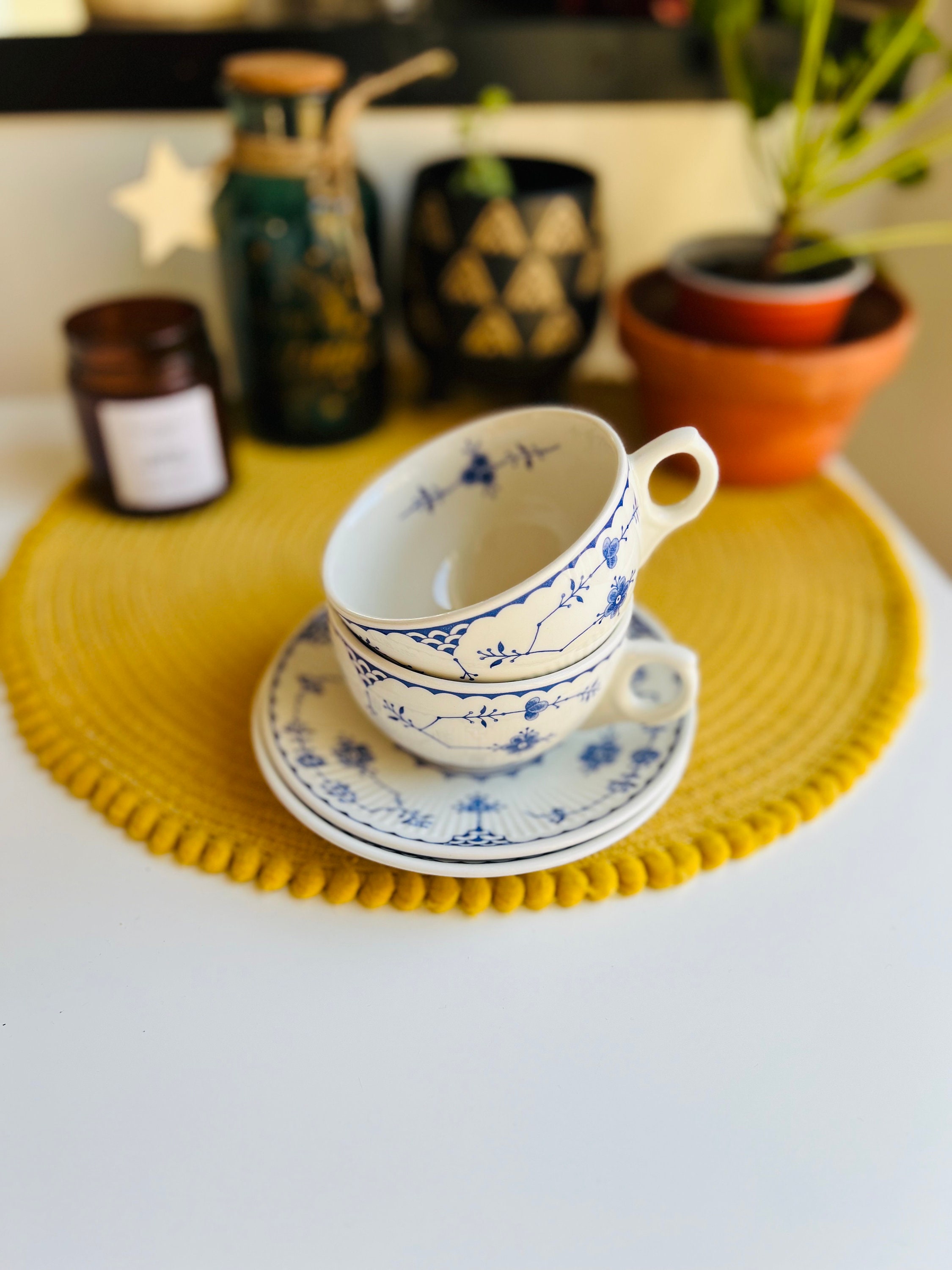 Vintage Blue Denmark Furnivals Tea Cup Set, Set of 2 Breakfast Cups and ...
