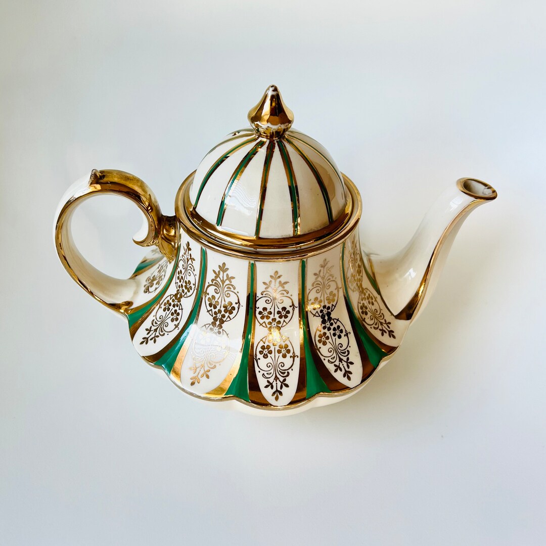 RARE Vintage Sadler England Carousel Bell Shaped Green Gold Teapot With ...