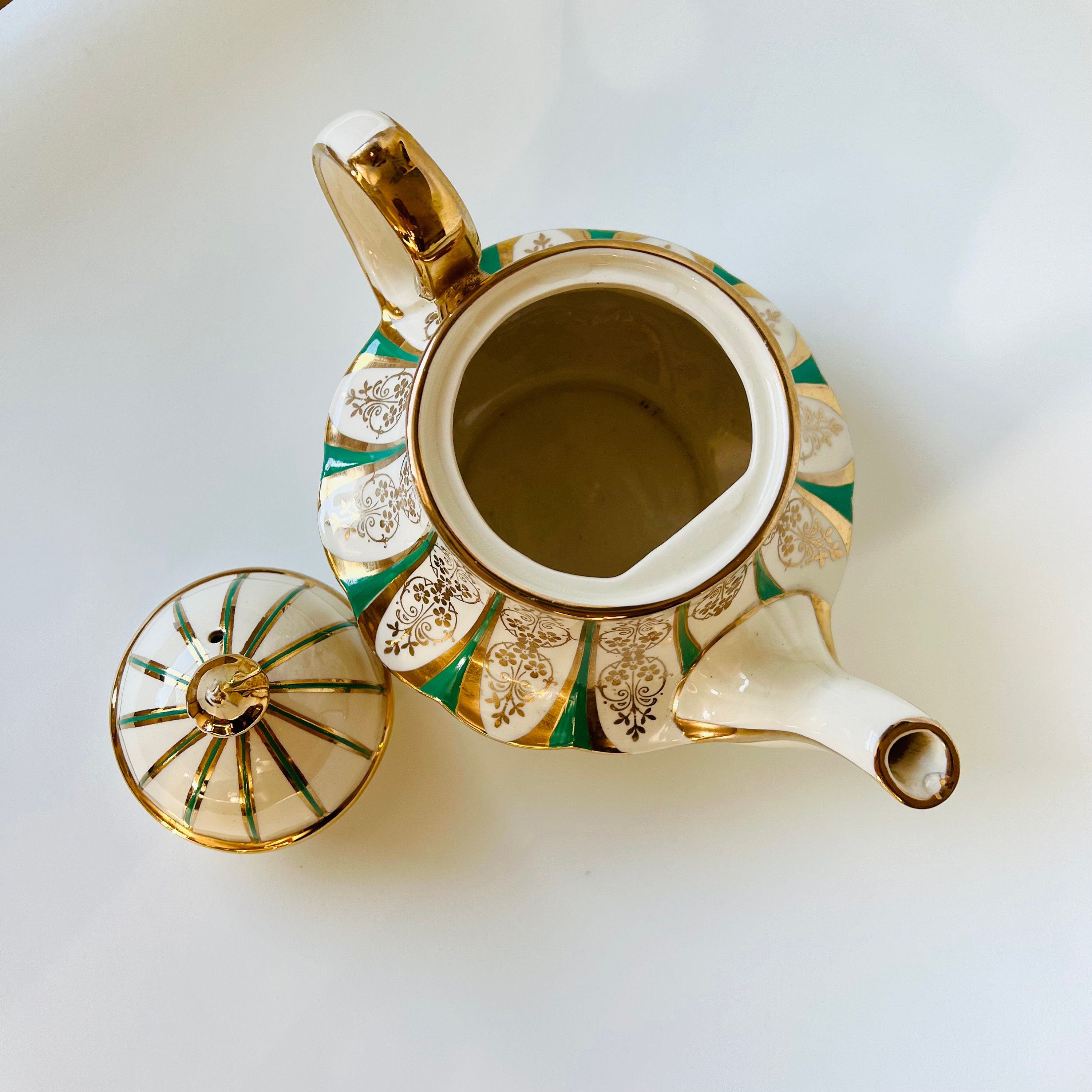 RARE Vintage Sadler England Carousel Bell Shaped Green Gold Teapot With ...