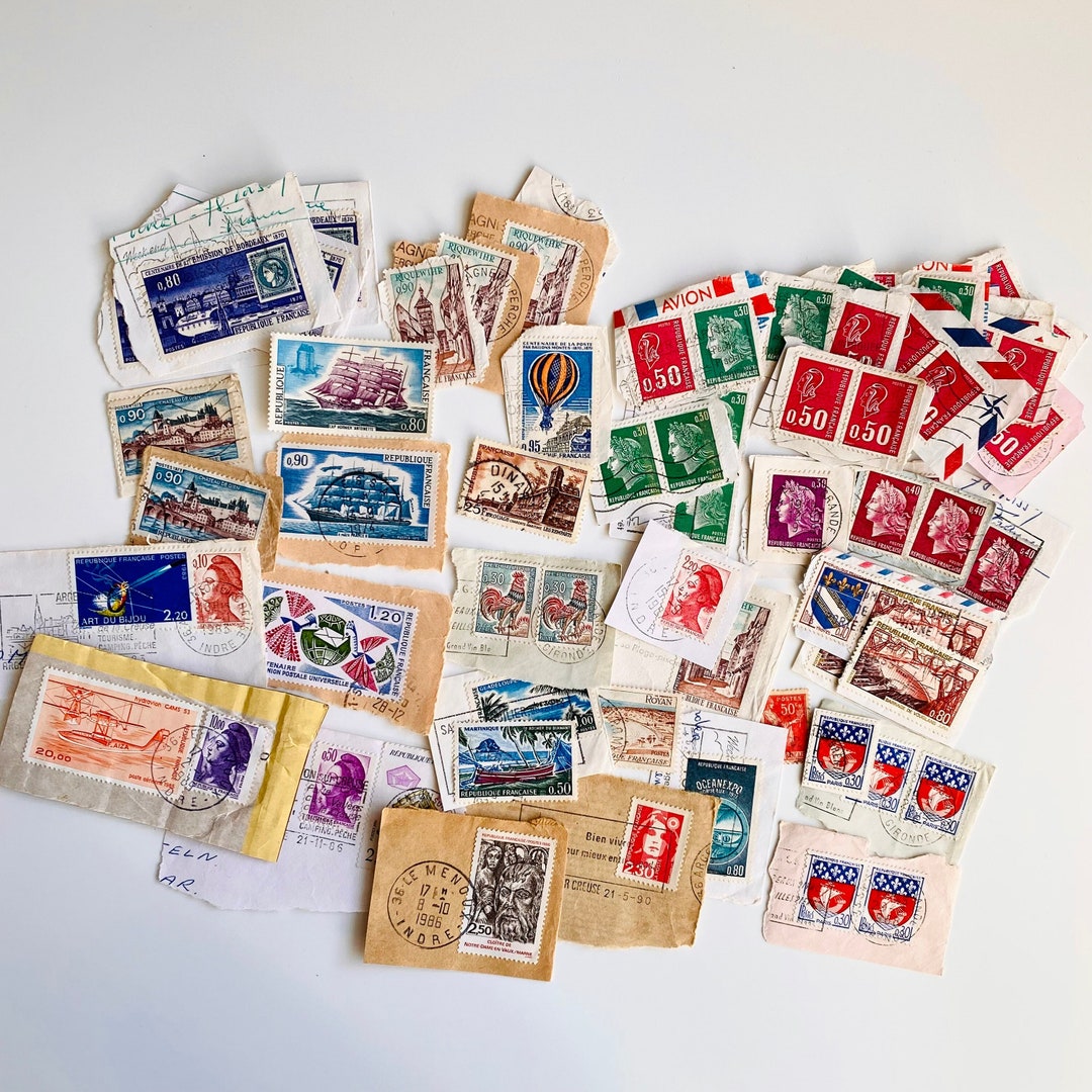 30x Vintage FRENCH Stamps, Old Used Mail Stamps From France, Lot Real ...