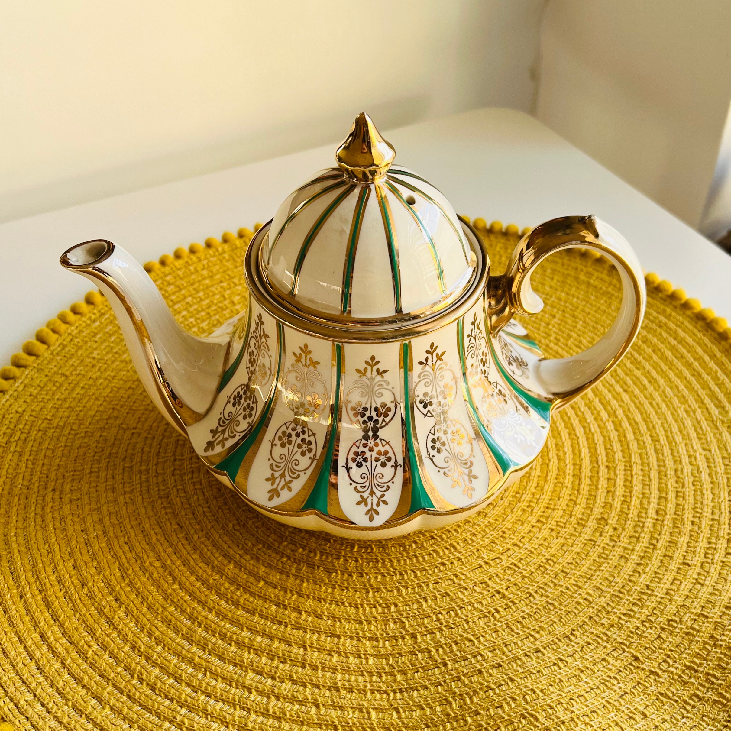 RARE Vintage Sadler England Carousel Bell Shaped Green Gold Teapot With ...
