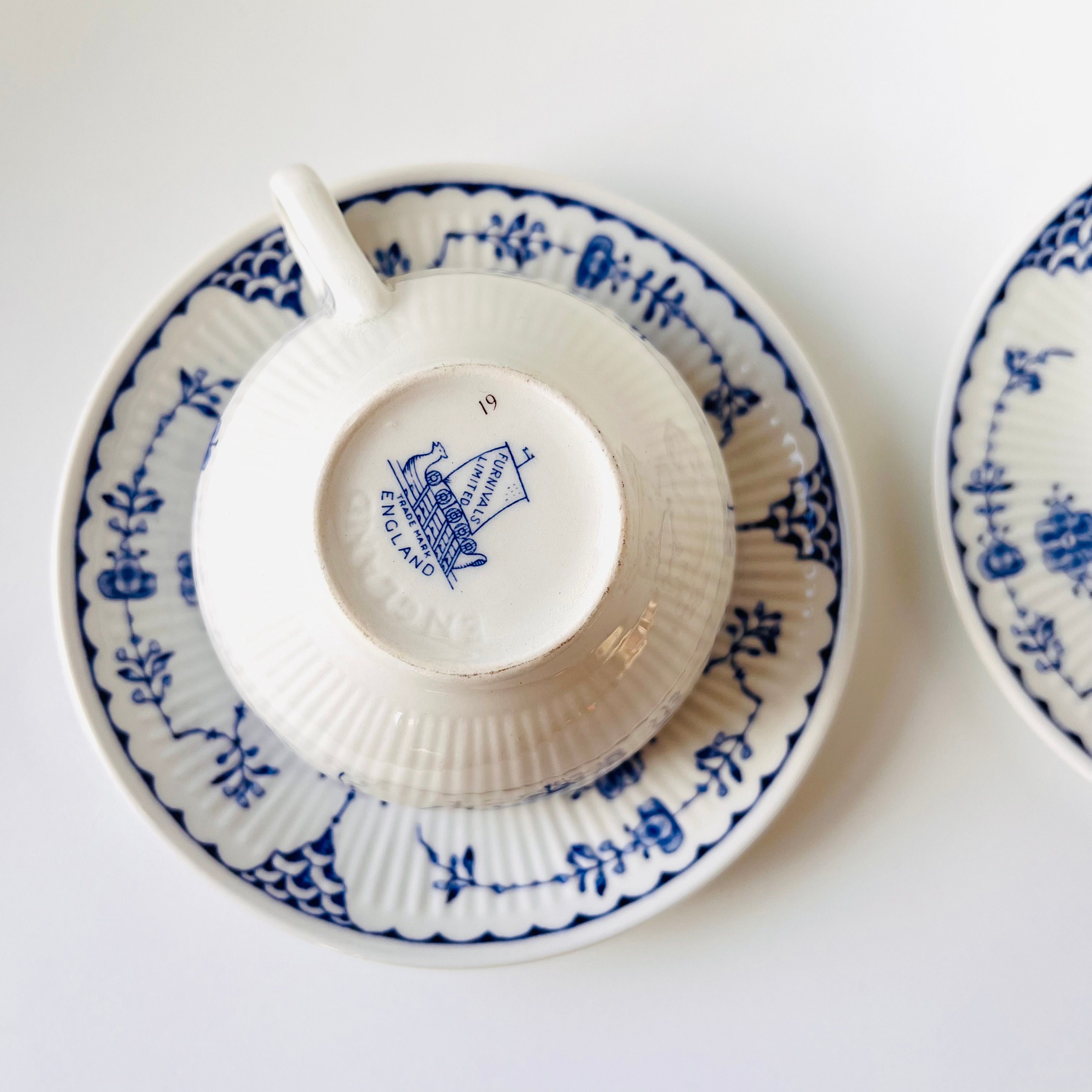 Vintage Blue Denmark Furnivals Tea Cup Set, Set of 2 Breakfast Cups and ...