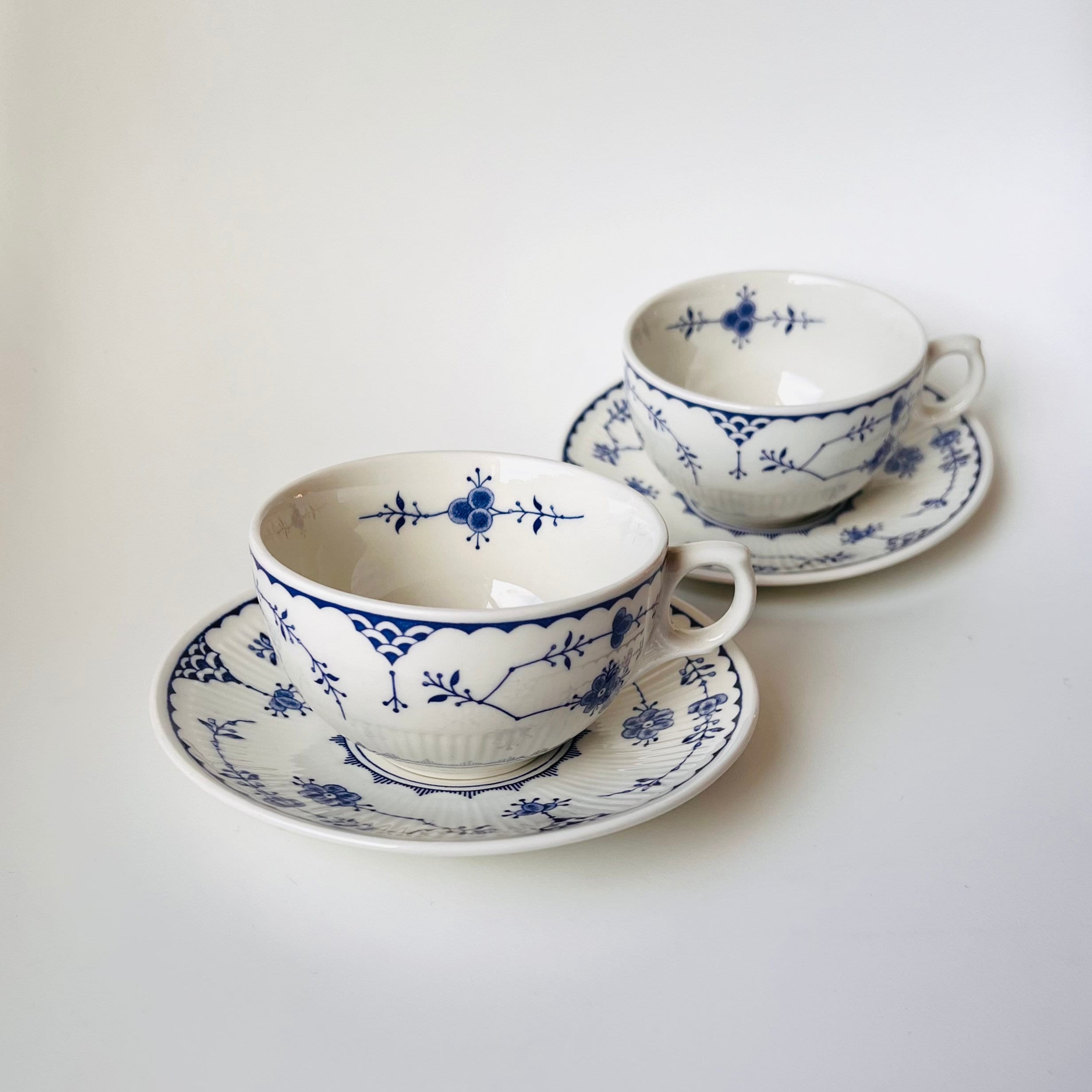 Vintage Blue Denmark Furnivals Tea Cup Set, Set of 2 Breakfast Cups and ...