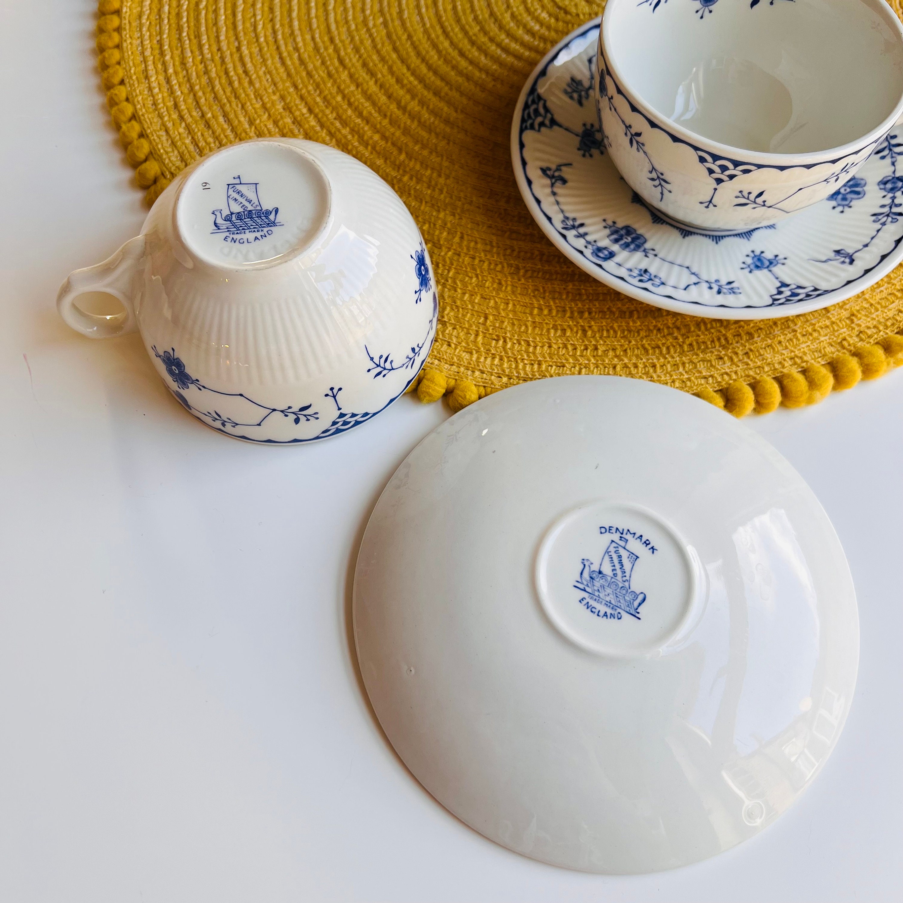 Vintage Blue Denmark Furnivals Tea Cup Set, Set of 2 Breakfast Cups and ...