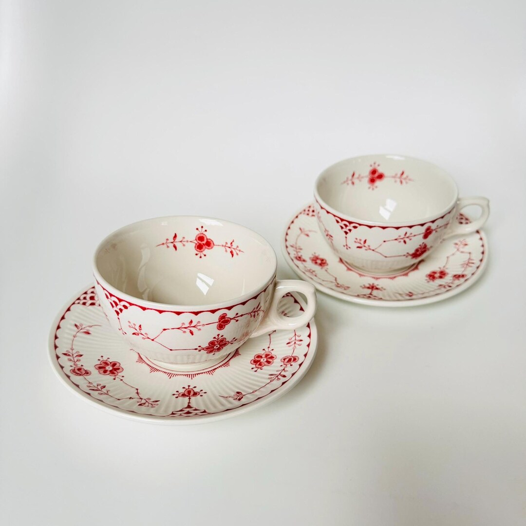 Vintage Denmark Furnivals RED 3x Tea Cup Set, Breakfast Cup Saucers ...