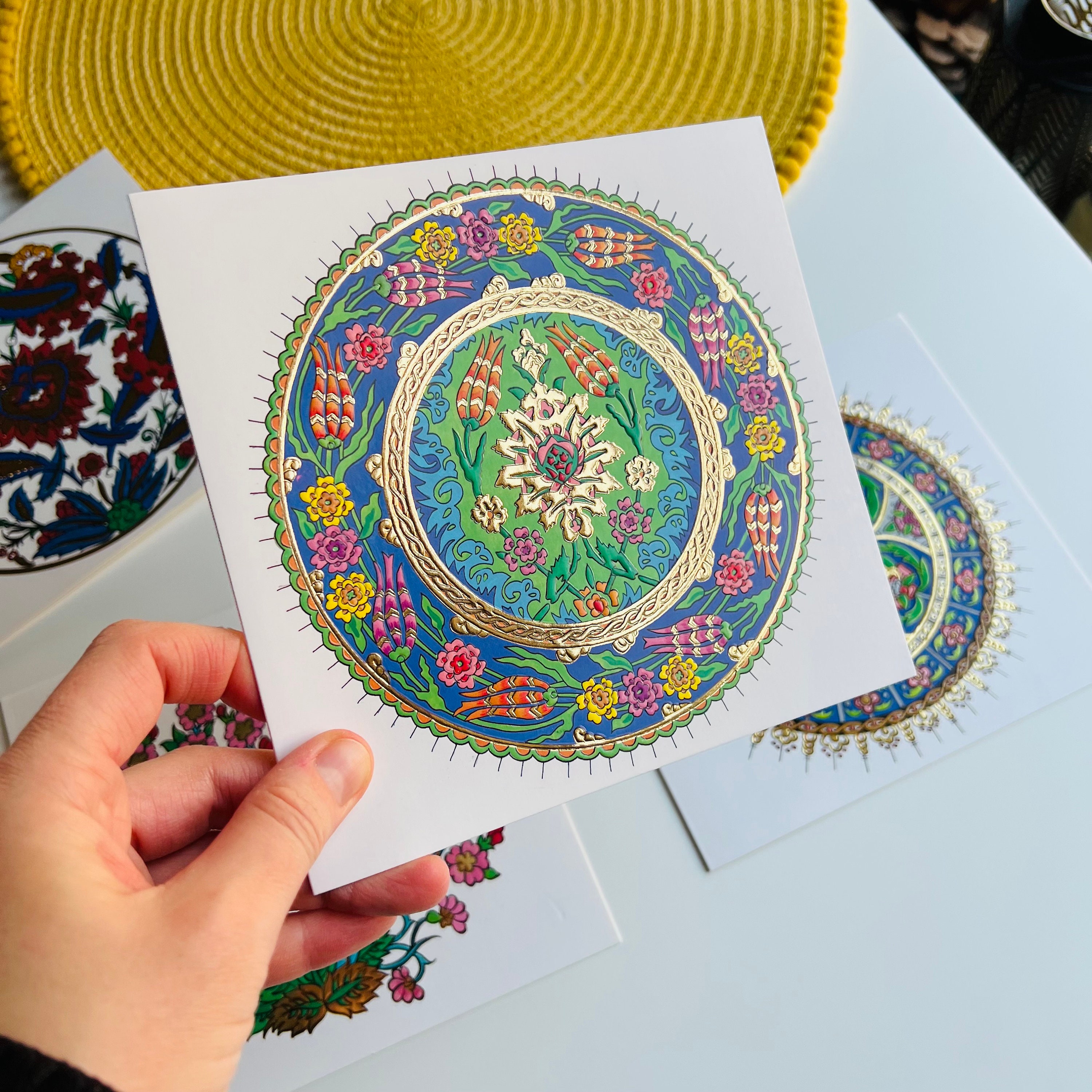 Set of 5 Mandala Style Vintage Turkish Postcards Gold Blue Green ...