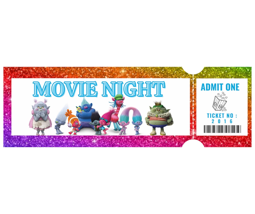 Trolls Movie Ticket Printable | Characters Edition - Etsy