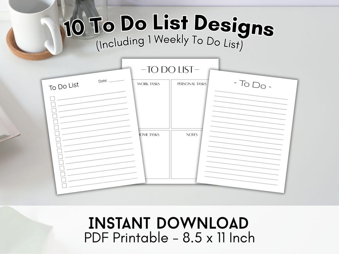 Minimalist to Do List Printable Bundle (10 Designs) | PDF Printable, US ...